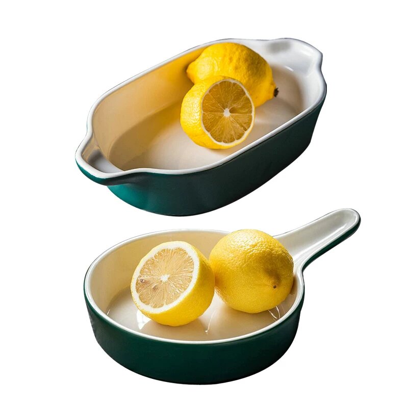 Зеленые прямоугольная и круглая керамические запекательные посуды для микроволновки, безопасные в печи, 25x20 см +