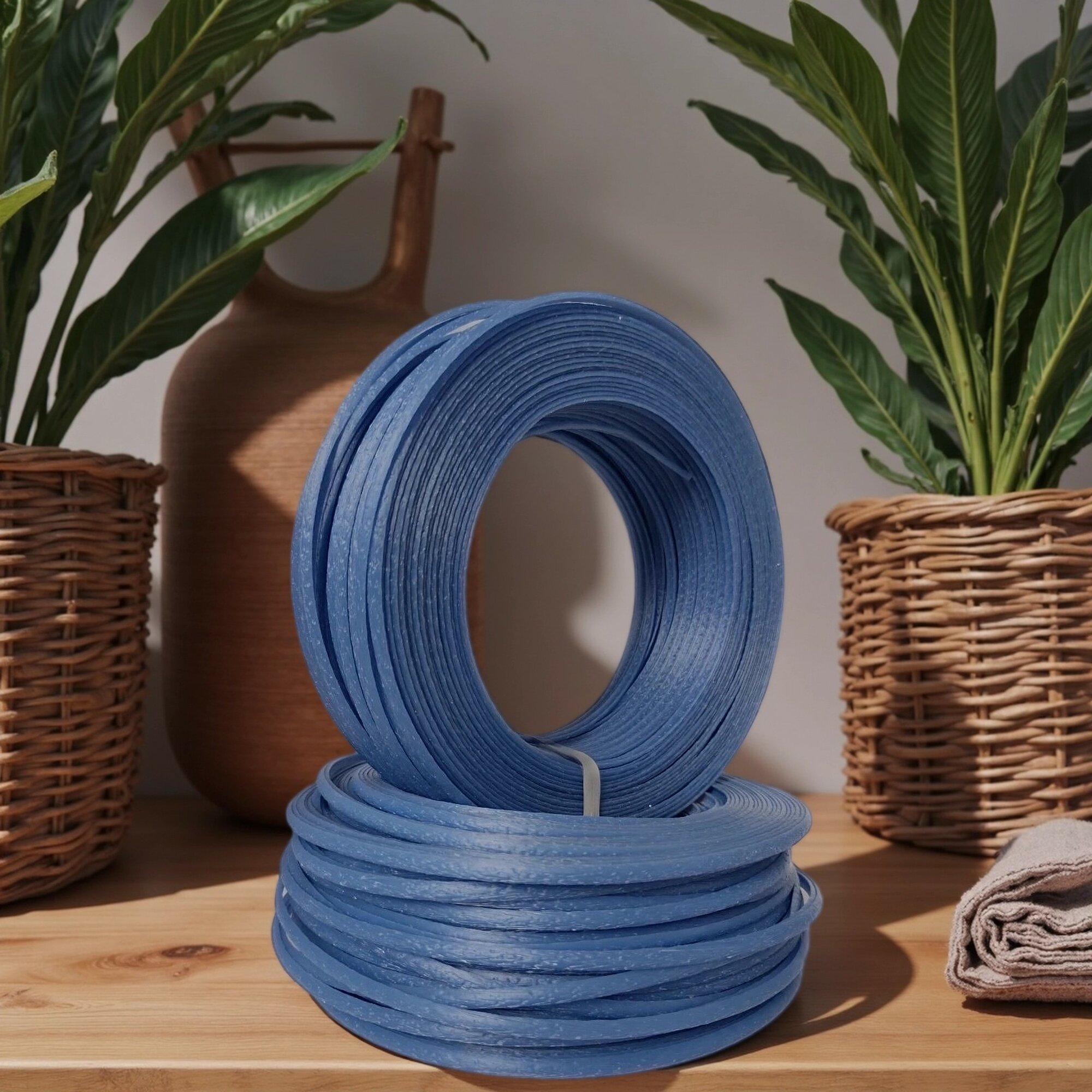 Ротанг искусственный, полиротанг для плетения 100 м, 7 мм, "Василек", голубой, полу трубка, текстурированный