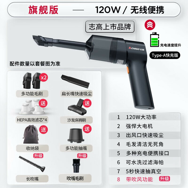 Zhigao X1MAX-2 Портативный беспроводной пылесос с 4 фильтрами, 3-в-1 функция всасывания/дувания/пылесоса для автомобилей