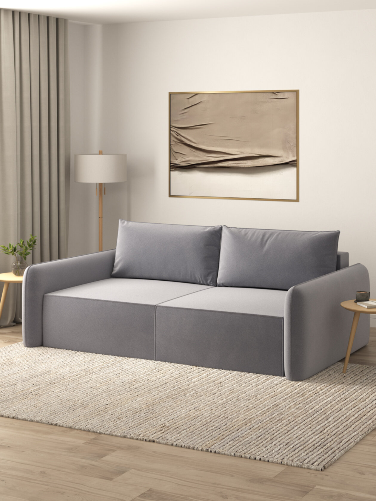 Диван кровать прямой Портленд независимый пружинный блок, раскладной, двухсекционная еврокнижка, с мягким изголовьем, с ящиком для белья, 167х200 см спальное место, Серый, велюр