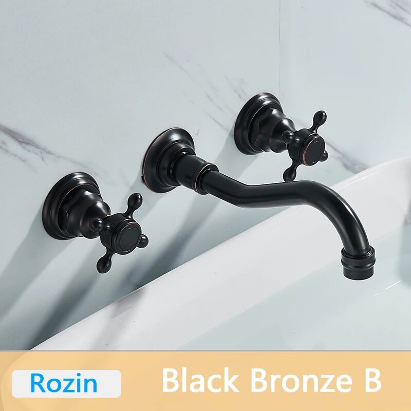 Кран для раковины Rozin Black Basin Faucet, настенный, с двумя ручками, для ванной комнаты, с поворотным выходом, антик-бронза, кран для смешивания горячей и холодной воды - черно-бронза B