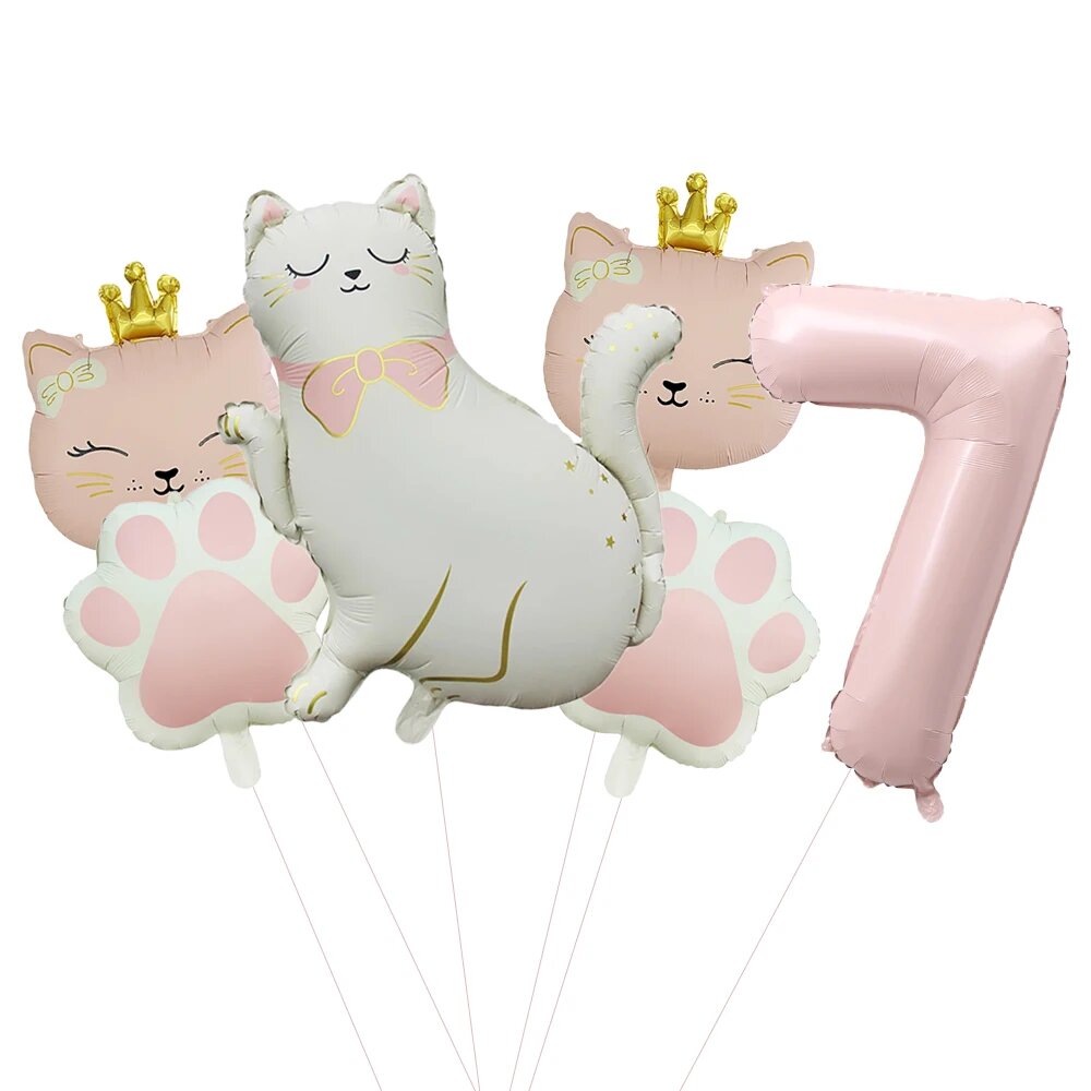 Новый розовый 32-дюймовый алюминиевый шар с короной в виде животного и кошки для кошки, украшения для дня рождения, детского душа, принадлежности для первого дня рождения для девочек