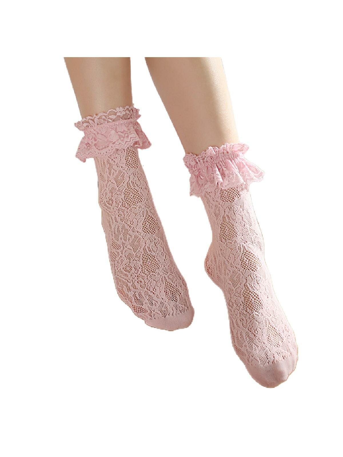 Кружевные гольфы до колена для девочки, Розовый