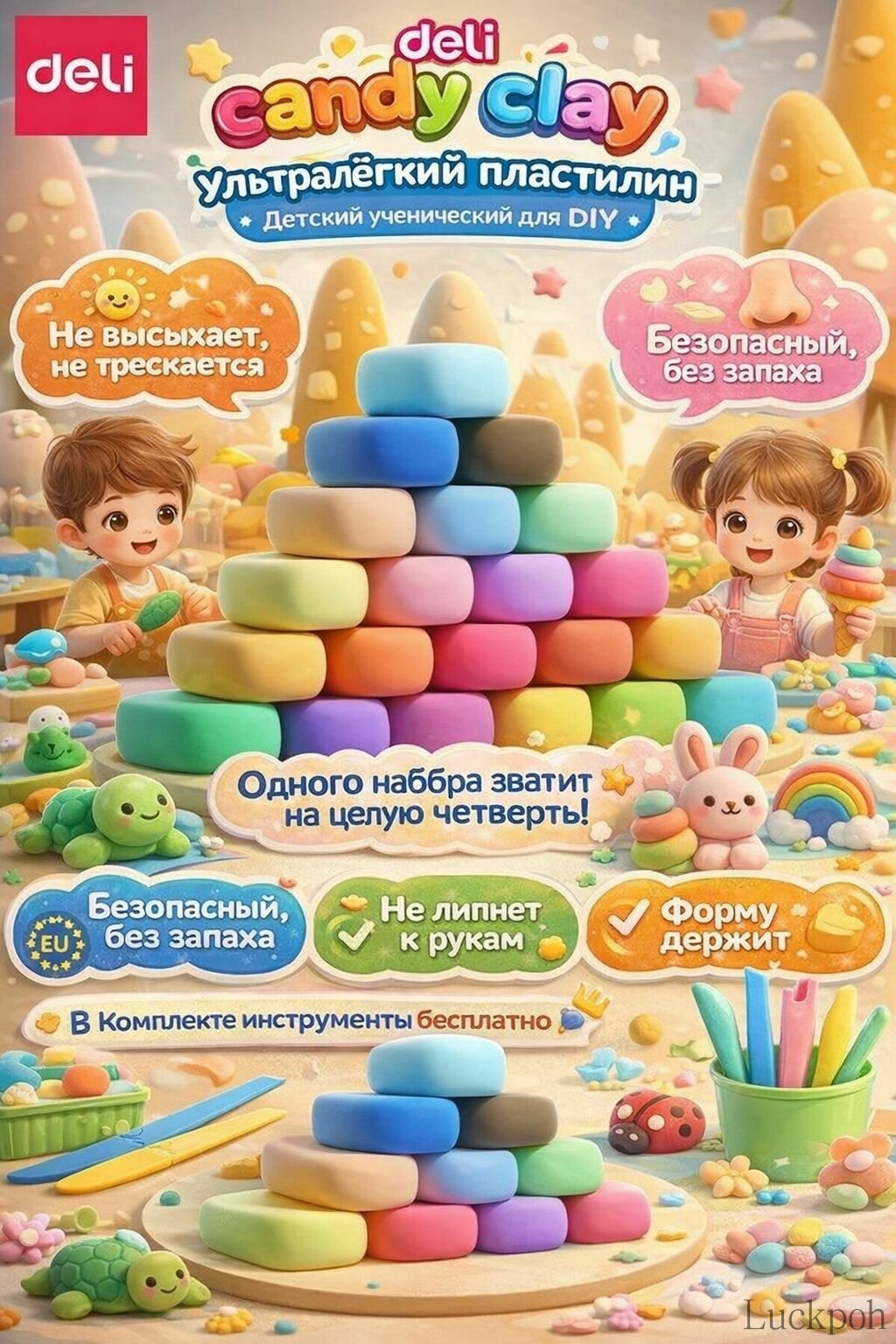 Candy clay набор, глина для лепки самозастывающая