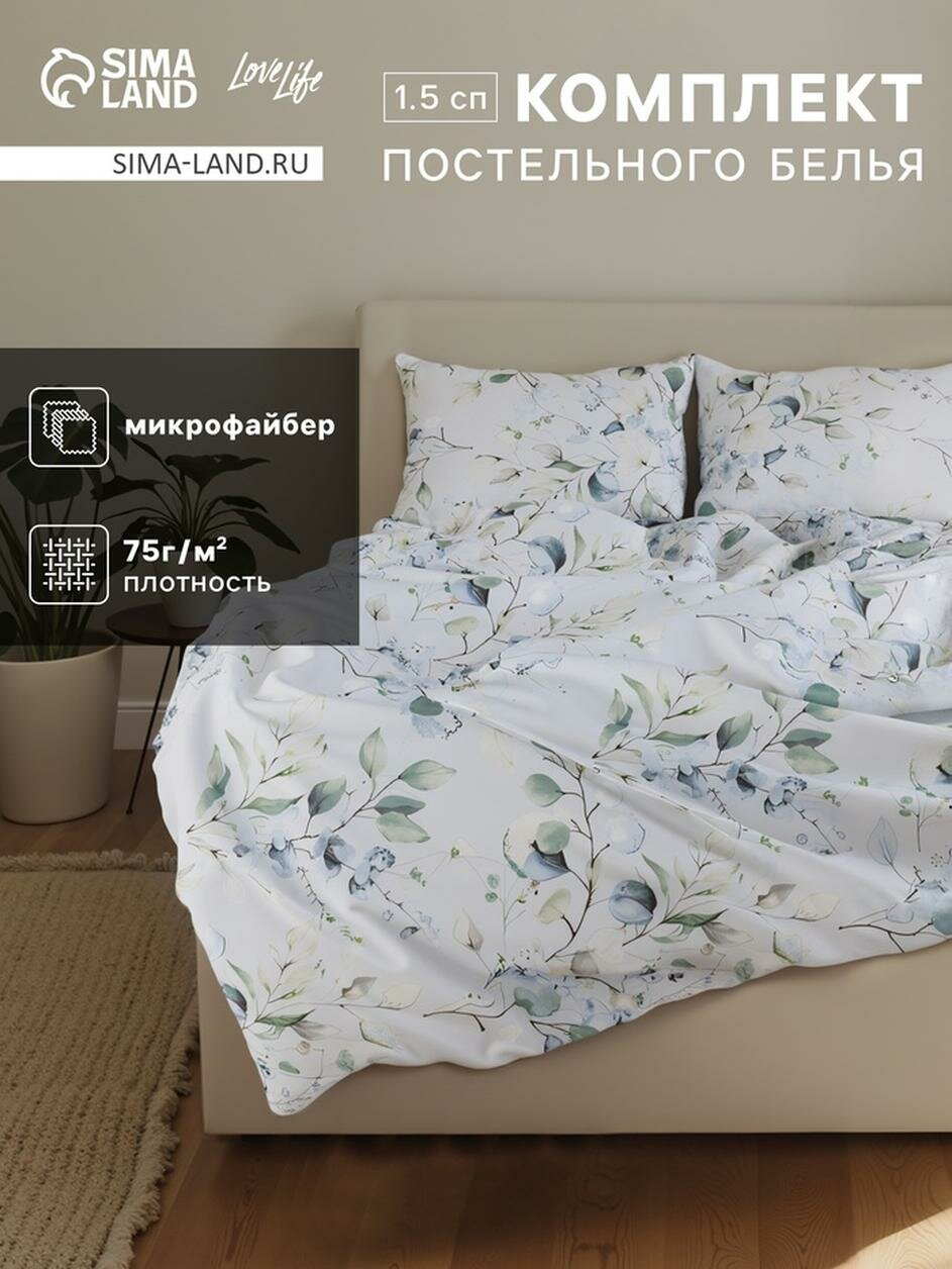 КПБ LoveLife 1,5сп "Эвкалипт" 143*215см, 150*214см, 50*70см- 2шт, микрофайбер