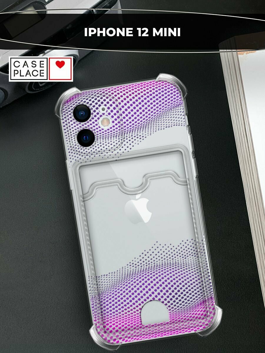 Чехол на Apple iPhone 12 mini (Айфон 12 Мини) с картой и принтом Розовый точечный градиент 4