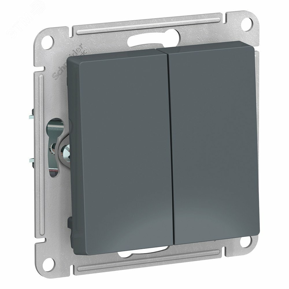 Переключатель Systeme Electric "AtlasDesign", проходной, 2 клавиши, 10 А, IP20, 10AX, механизм, цвет Грифель