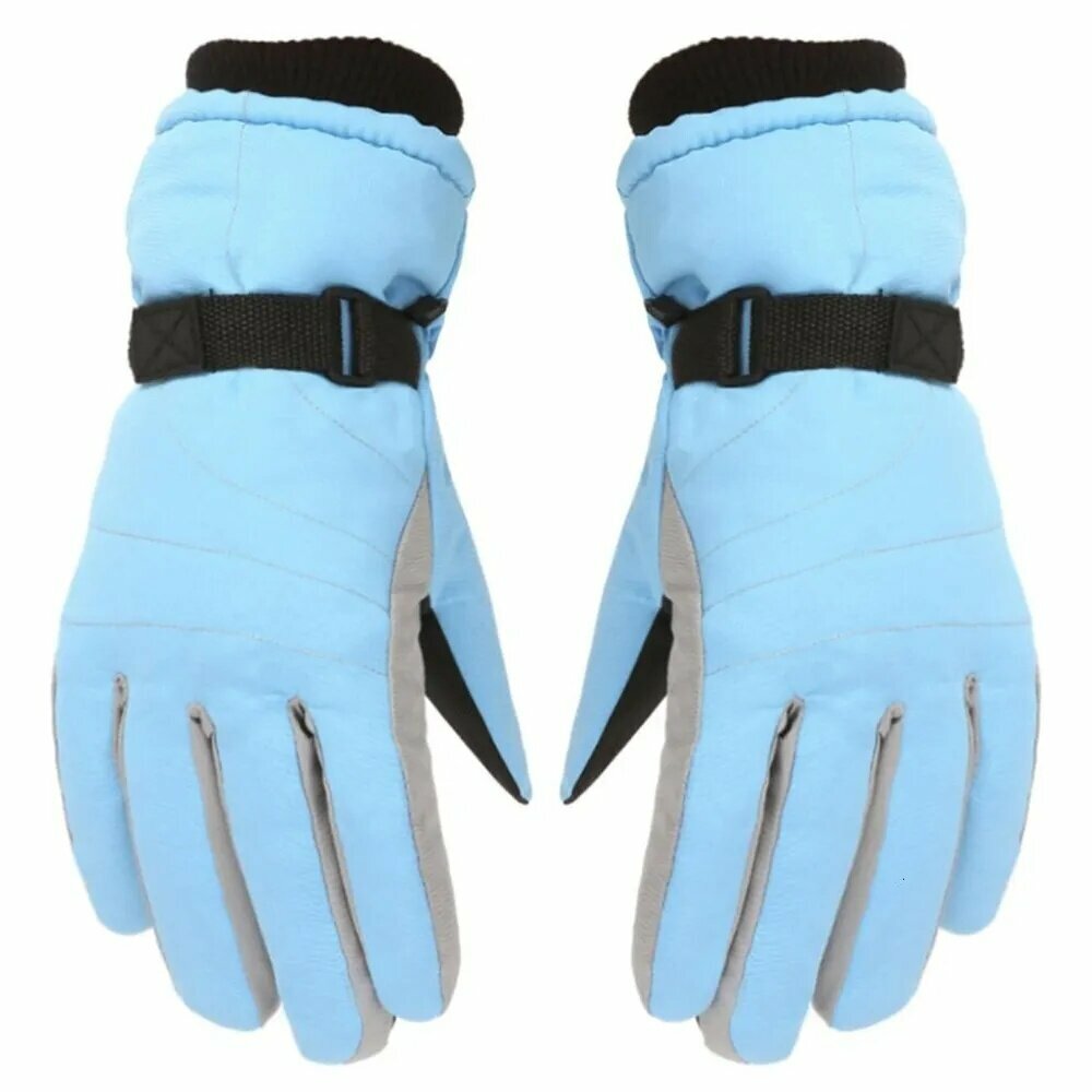 Детские теплые лыжные зимние ветрозащитные и водонепроницаемые перчатки-голубой-от 11 до 16 лет