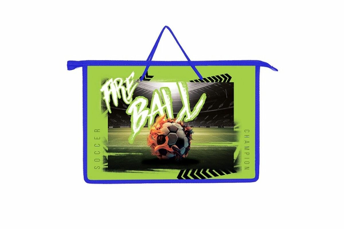 Папка для тетрадей Пчелка пластиковая, формат А4, на молнии, с ручками на шнурке, 33.5х23.5х5.5 см ПМ-А4-35 "игра В футбол"