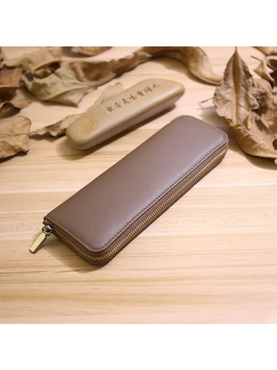 Ретро кожаный пенал-большая вместимость, хаки