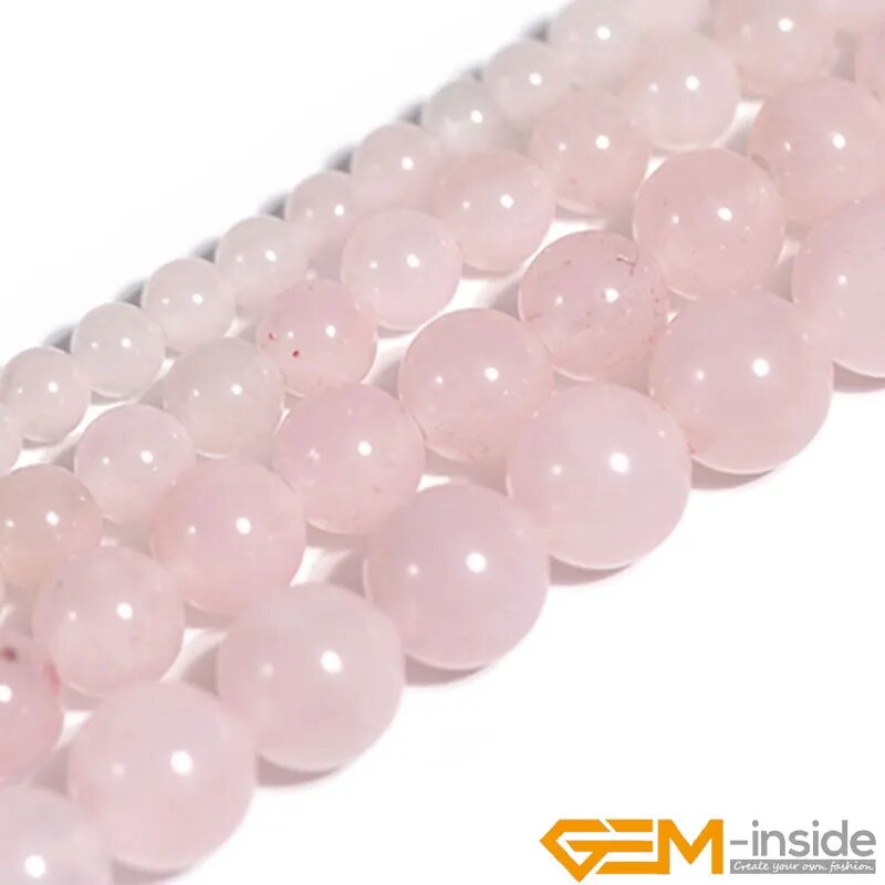 Круглые бусины из флюорита и дымчатого кварца GEM-inside Розовый, 10mm (38pcs per str), Rose Quartz