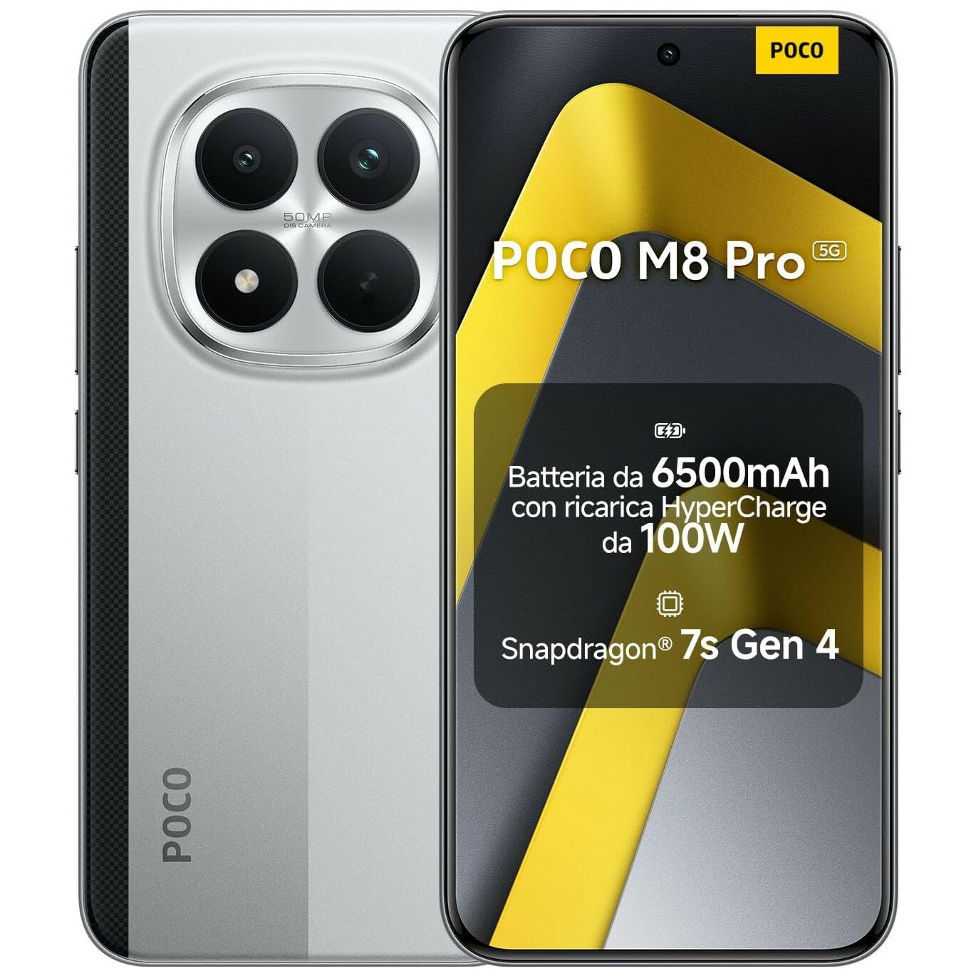 Смартфон Xiaomi Poco M8 Pro 5G 8/256 ГБ (ЕАС/Ростест), NFC, Dual nano SIM, серебристый