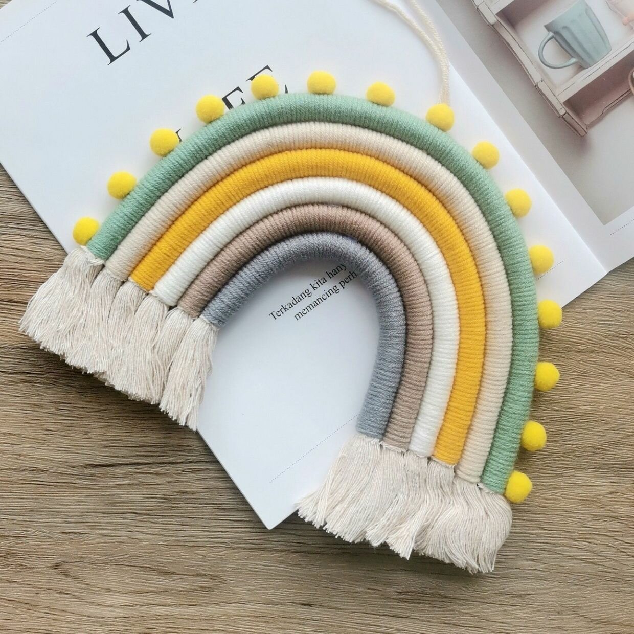 Простая хлопковая пряжа с помпонами, радужная тканая гобеленовая настенная декорация для детской комнаты, домашний декор