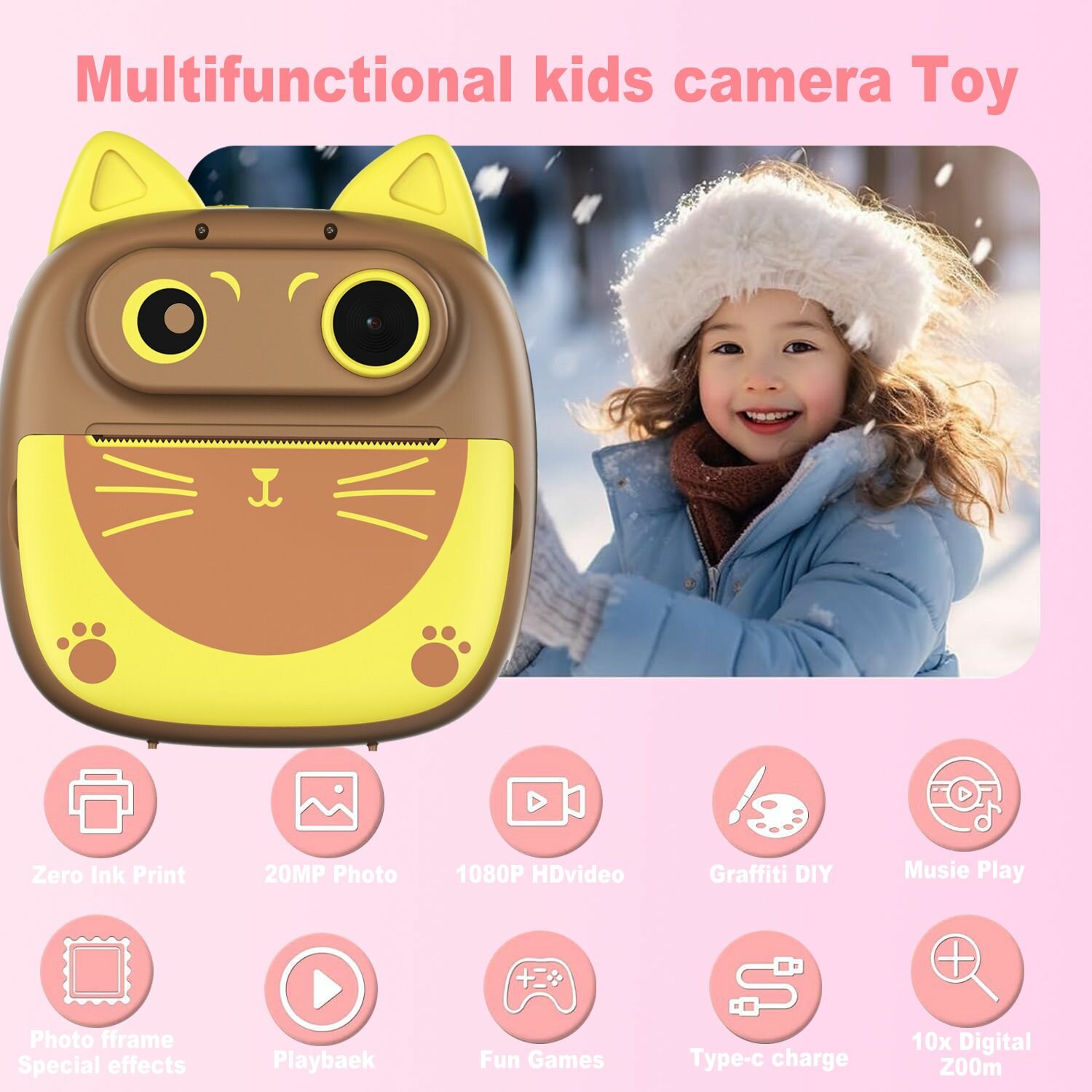 Фотоаппарат детский мгновенной печати, с картой памяти 32ГБ, фотокамера для детей