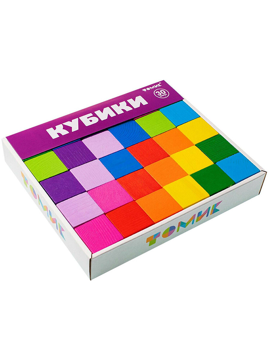 Томик Кубики Цветные 30 кубиков (дерево) 1-45 с 1 года