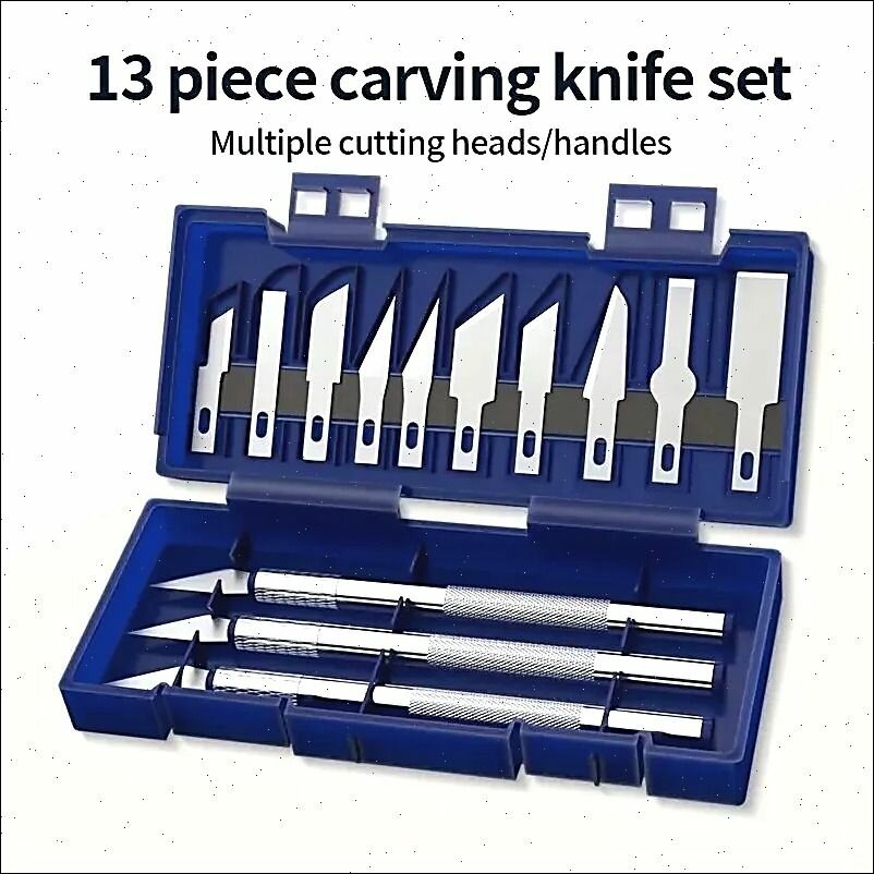 Стамески-резцы по дереву набор 13 шт. в кейсе, для художественных работ по мягким породам дерева линолеуму