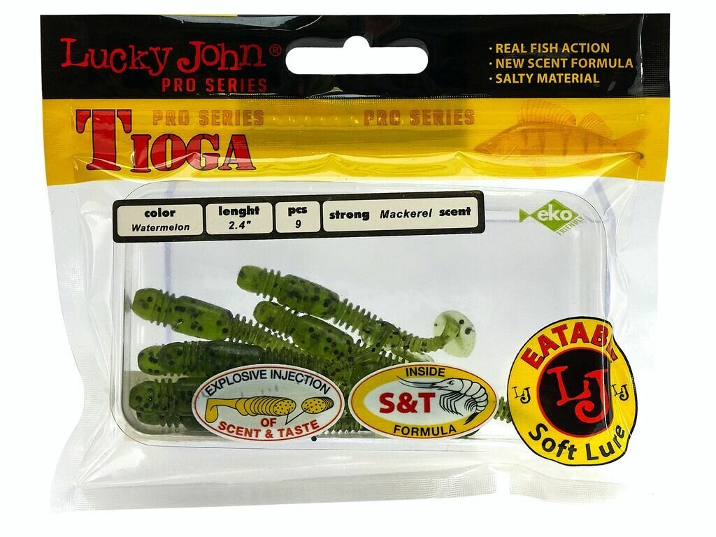 Виброхвосты "съедобные" Lucky John Pro Series TIOGA 2.4in (6,2 см), цвет PA01, 9 шт. / силиконовые приманки для рыбалки