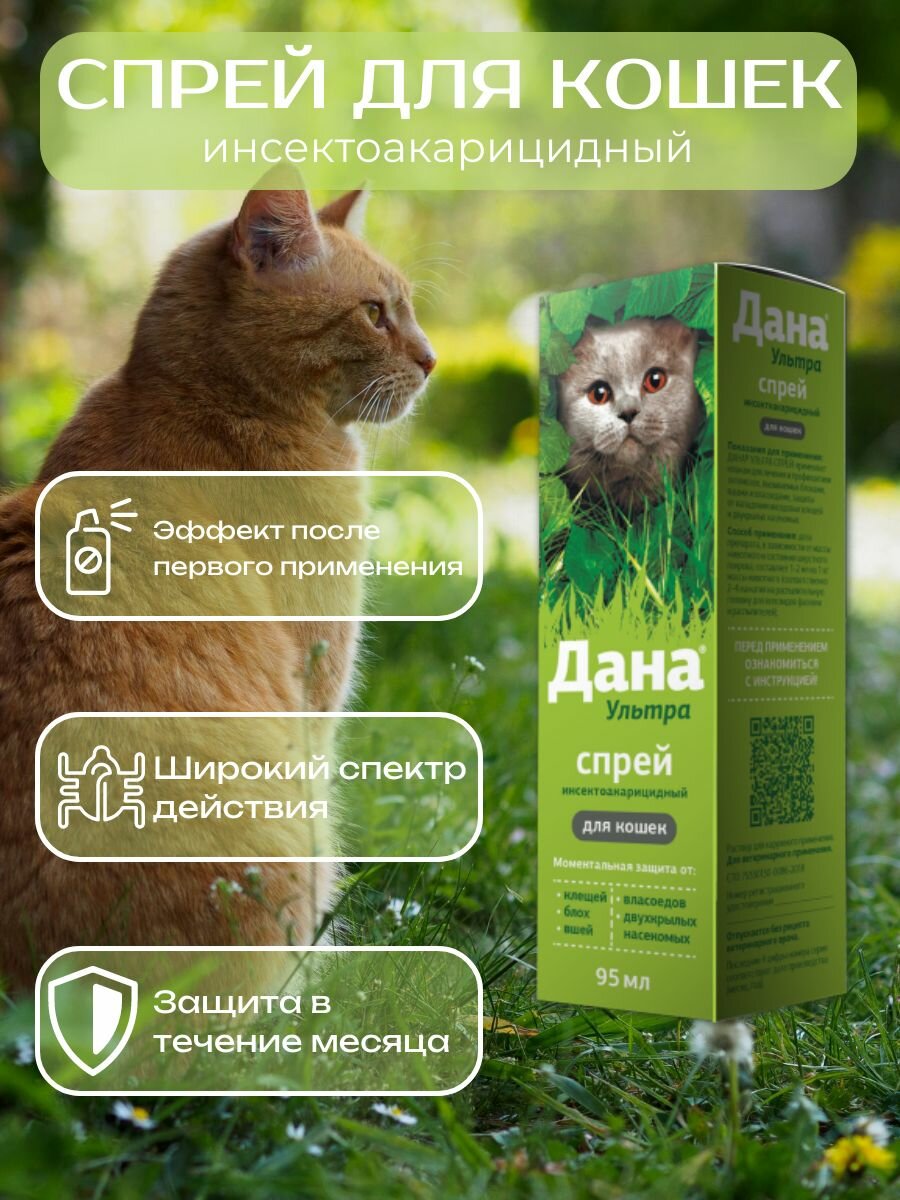 Дана Ультра для кошек, спрей (от блох, вшей и власоедов, иксодовых клещей), 95 мл