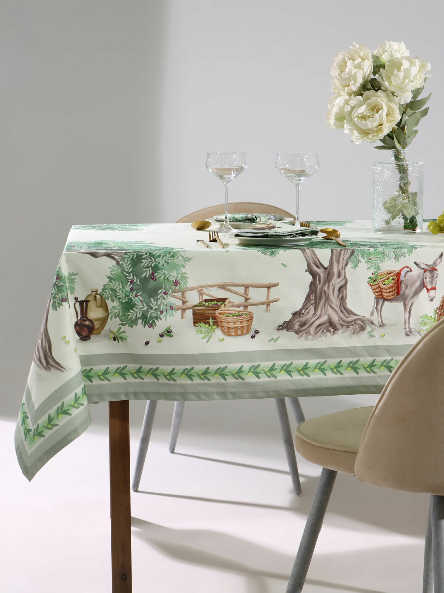 Кухонный набор Olivia, скатерть 180x145 см +- 3 см, салфетки 40x40 см - 8 шт, 100% хлопок