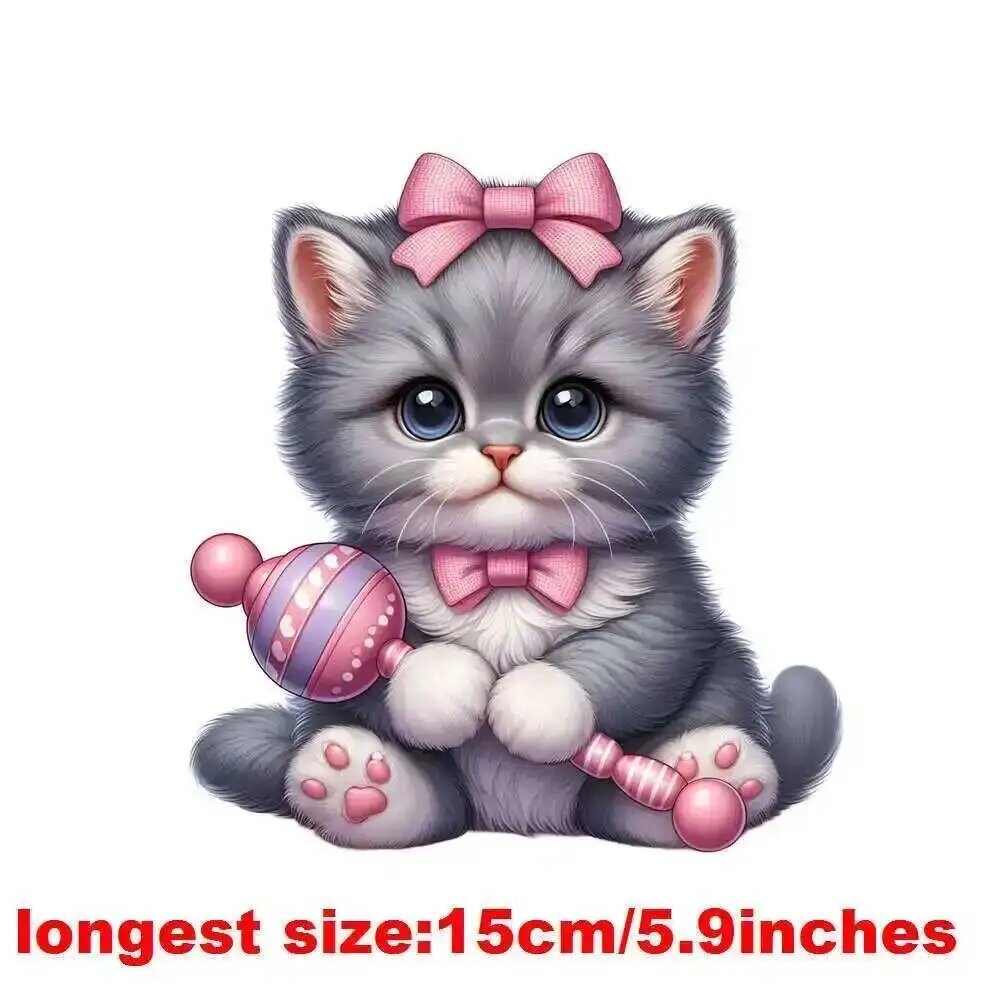 15 см детские мультяшные бантики для сна, кошки, термопереводные наклейки, DTF, термопереводные нашивки для детской одежды, наклейка