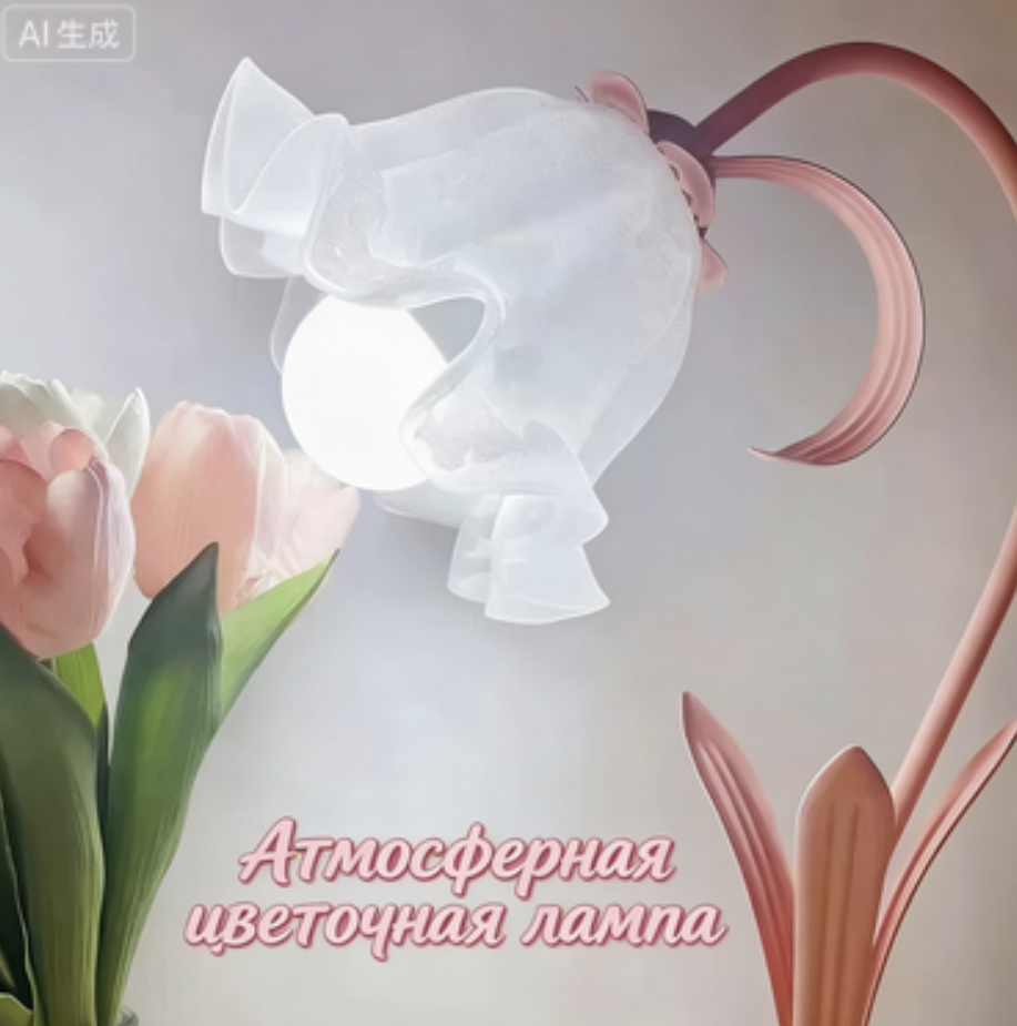 Трехцветная настольная лампа в стиле ретро с цветочным рисунком, высота 40 см, розовая