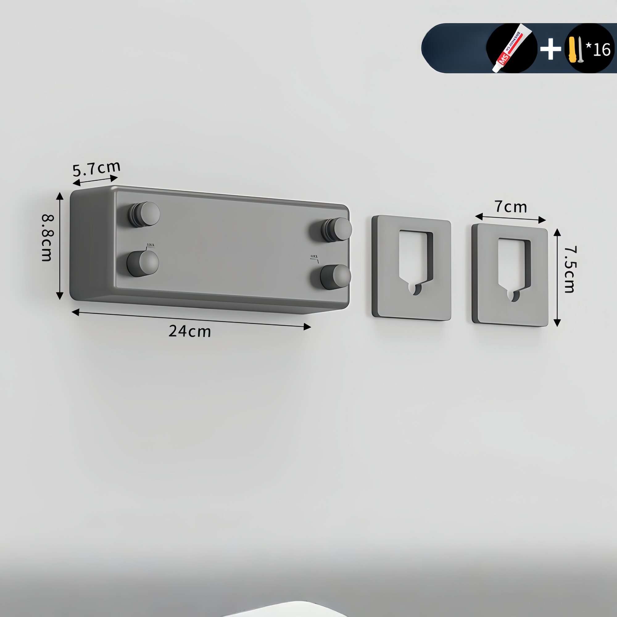 Настенный монтаж，Выдвижная бельевая веревка，Двойная веревка， нержавеющая сталь，24*5.7*8.8CM，серый