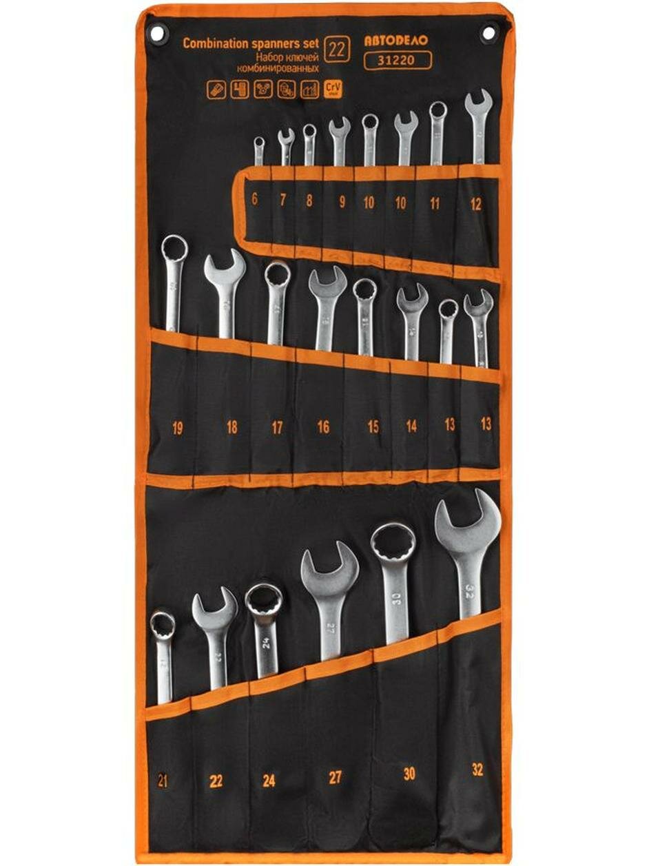 Набор комбинированных ключей 22 шт. в сумке, АвтоDело (31220)