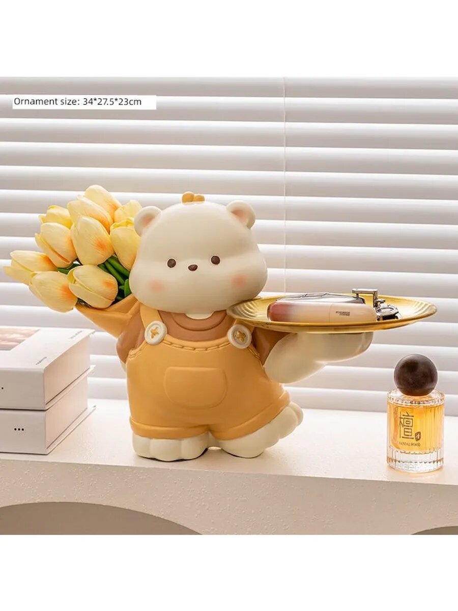 Желтый медведь из смолы с 10 шампанскими тюльпанами