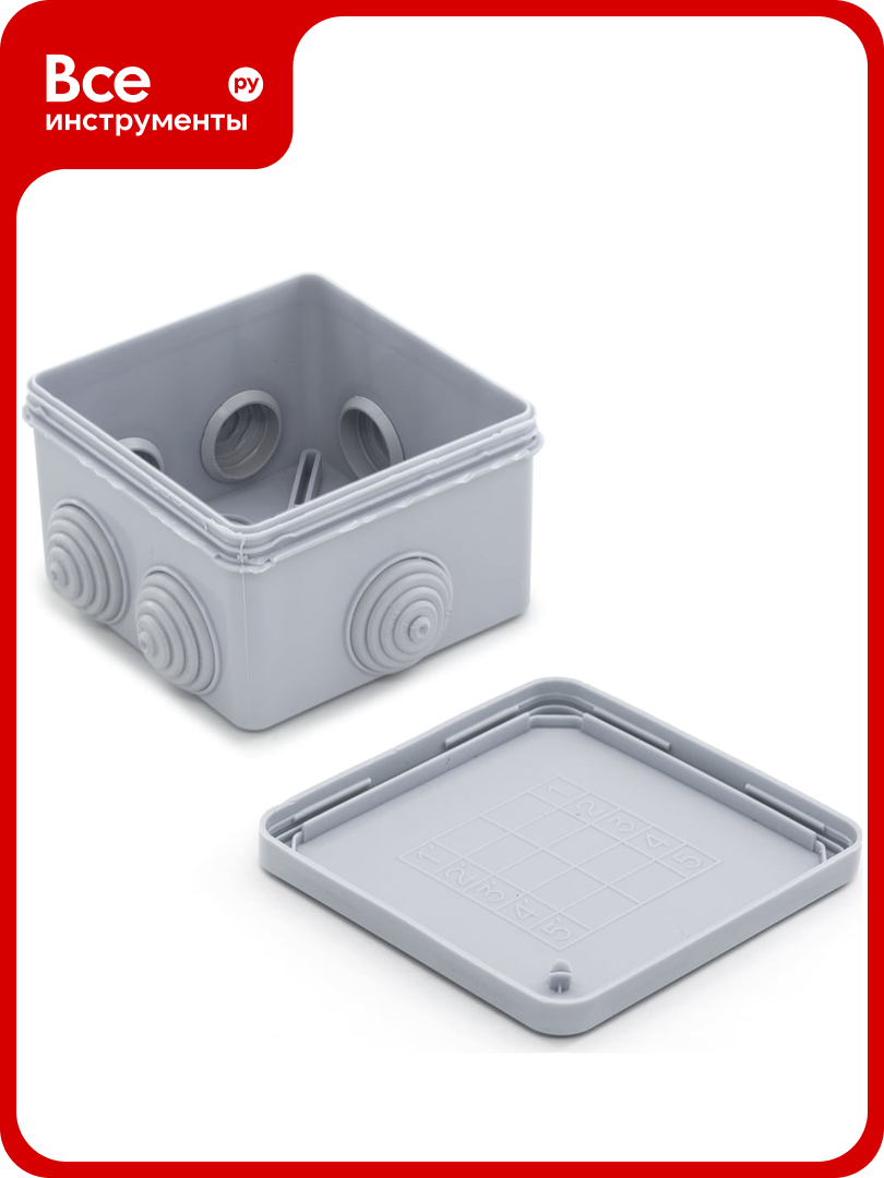 Разветвительные коробка РемоКолор для наружного монтажа, с крышкой, из полипропилена, 7 вводов, 80x80x40мм, IP54, (шт.) 89-0-185