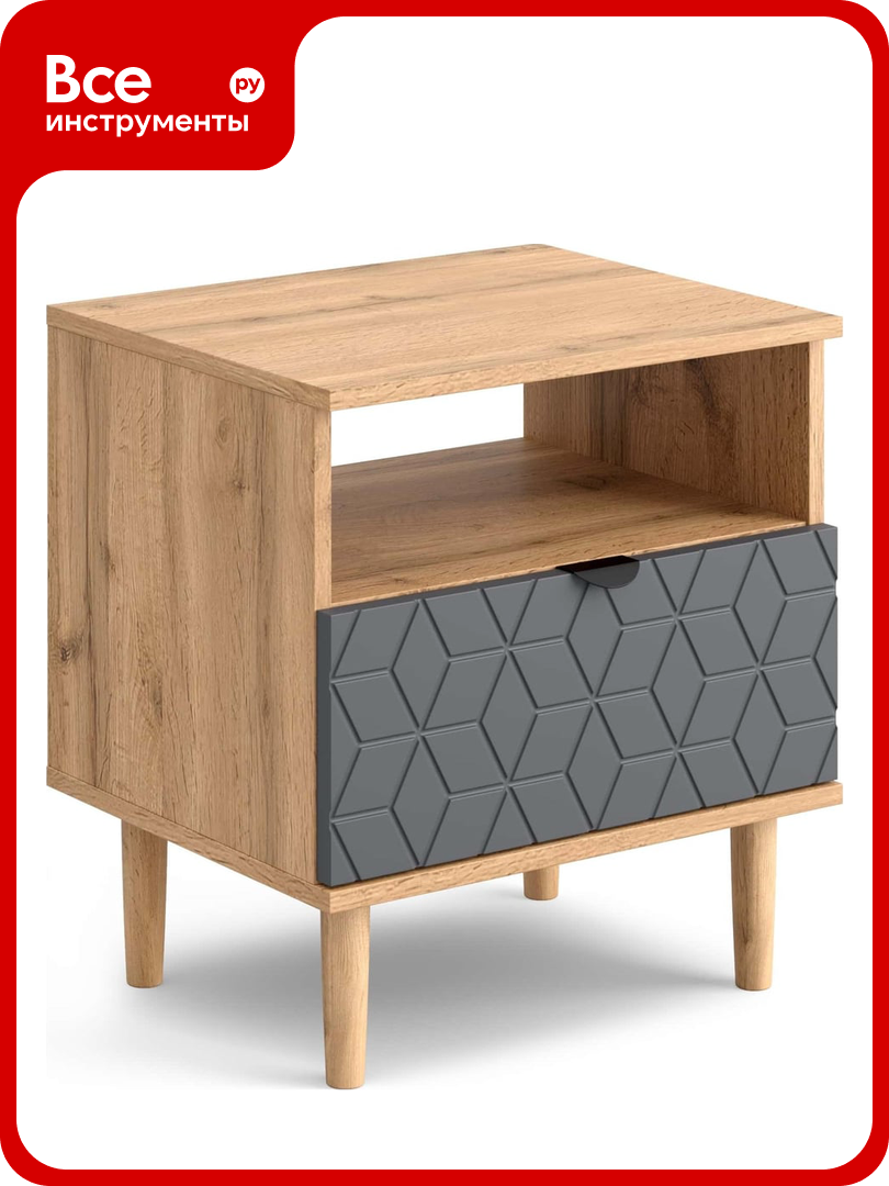 Тумба Мебельград Денвер спальня, 1 ящик, дуб вотан/графит 57947_1