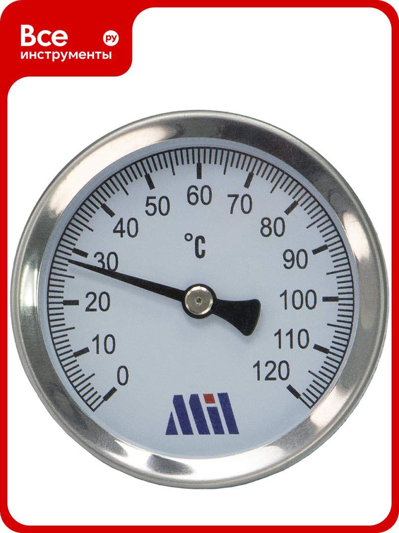 Термоманометр биметаллический радиальный 1/2" Д63 мм L50 мм 0–120 °C горизонтальный Millennium TMML1206350