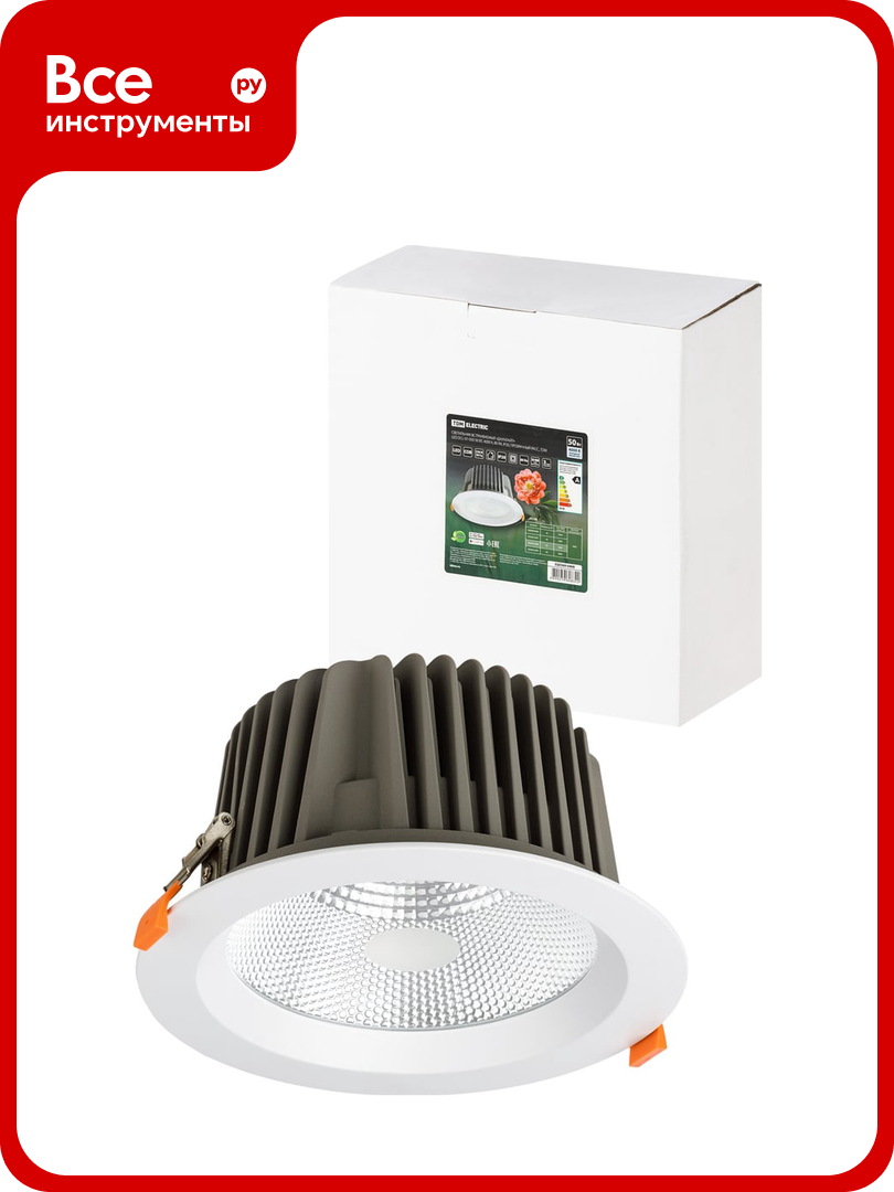 Светильник потолочный встраиваемый светодиодный "Даунлайт" LED DCL-01-050 50 Вт, 4000 К, 80 Ra, IP20, прозрачный рассеиватель TDM ELECTRIC SQ0369-0408