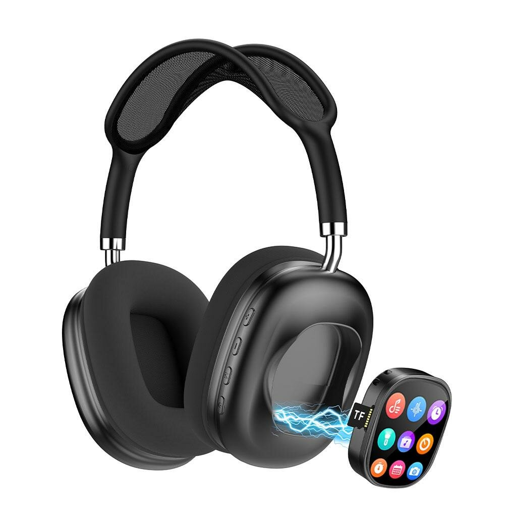 Наушники-в-1 Bluetooth и портативная колонка с сенсорным ЖК-экраном, встроенным FM-радио, воспроизведением с TF-карты, беспроводные накладные наушники с длительным временем автономной работы.