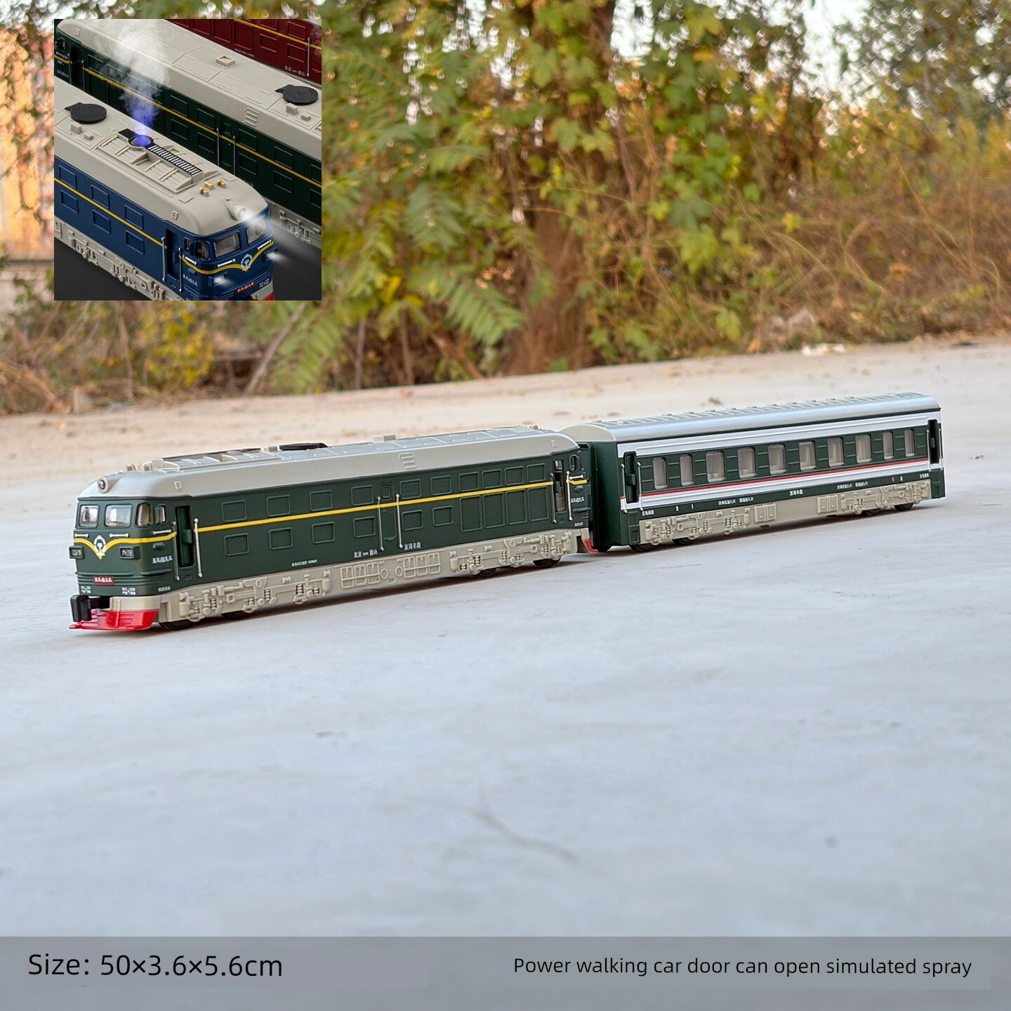 Электрический игрушечный локомотив с вагоном, двухсекционная модель, функция распыления, зеленый винтаж