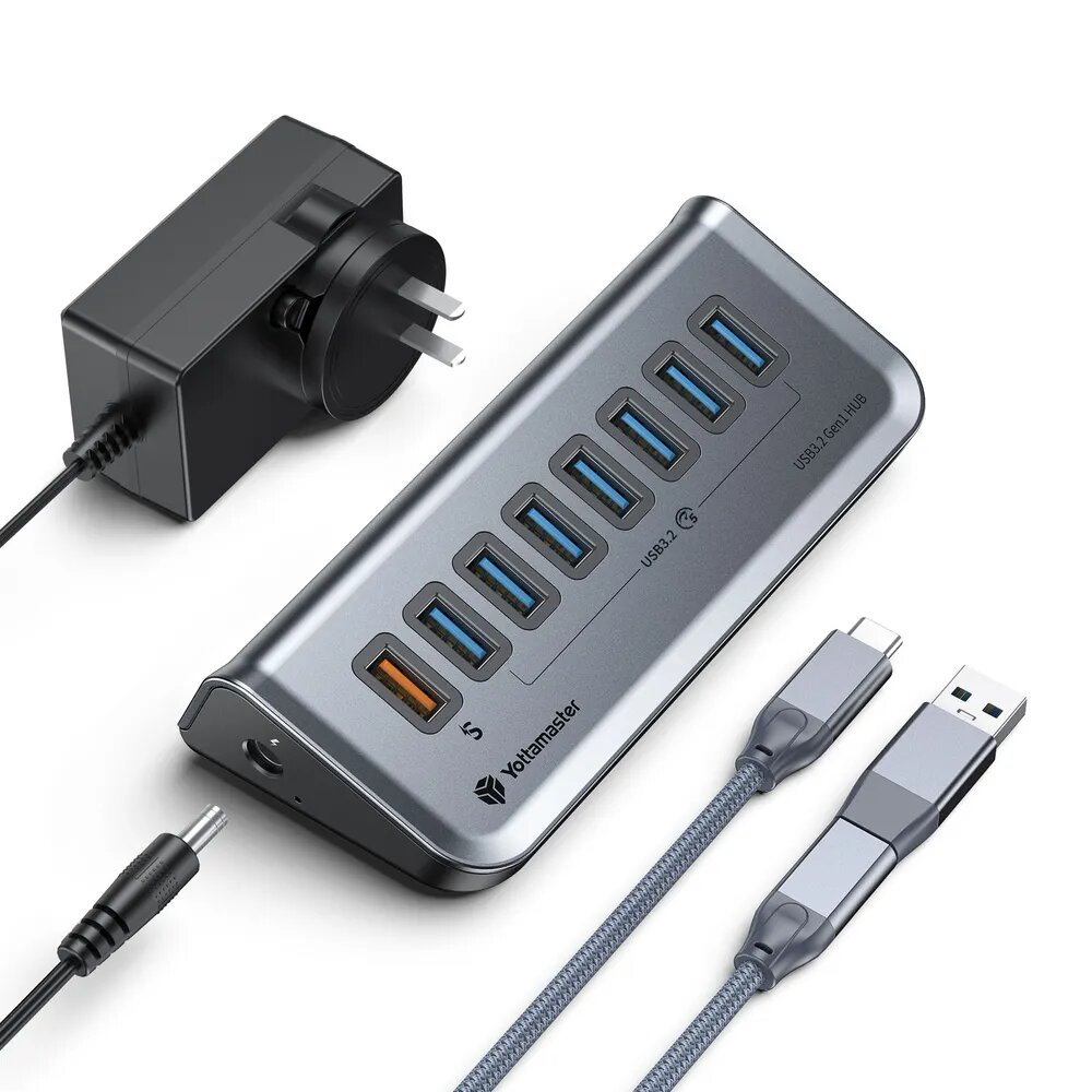 USB HUB Yottamaster GA1 хаб USB 3.2 Gen1, с 7USB A и 1Быстрая зарядка USB до 18 Вт, для ноутбук, ПК, Xbox, PS5 и многое другое