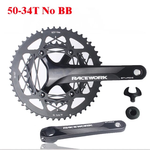 RACEWORK Sturge Полые шатуны для шоссейного велосипеда 34-50T/53-39T черные 50-34T No BB