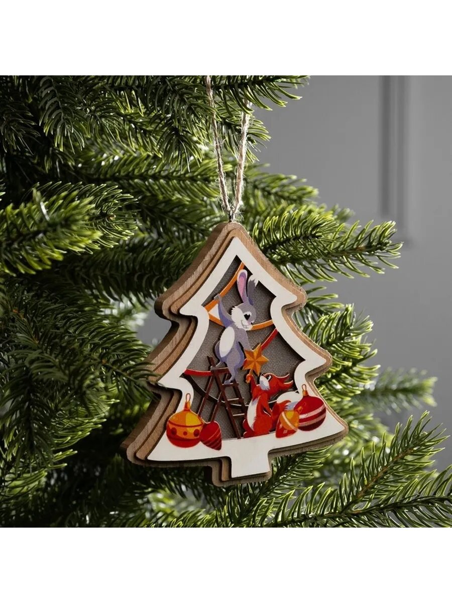 Декоративная световая подвеска с зайкой и белкой