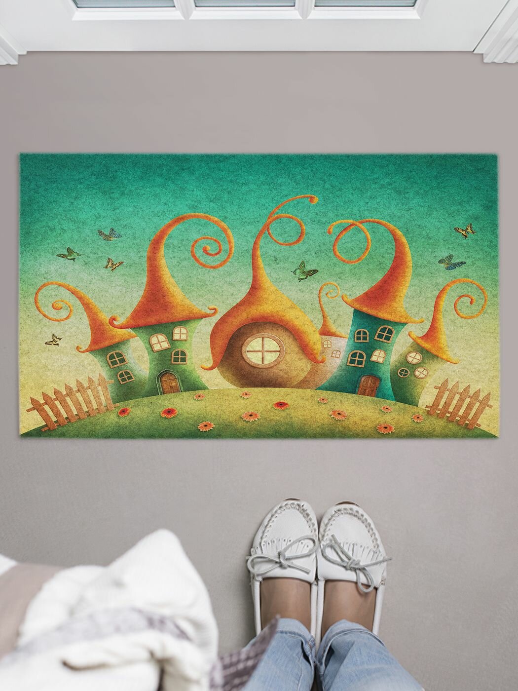 Коврик придверный в прихожую с принтом "Сказочный город" 45x75 см , JoyArty