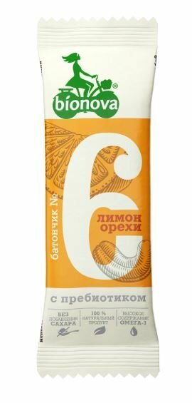 Фруктово-ореховый батончик Bionova №6 Лимон & Орехи с пребиотиком