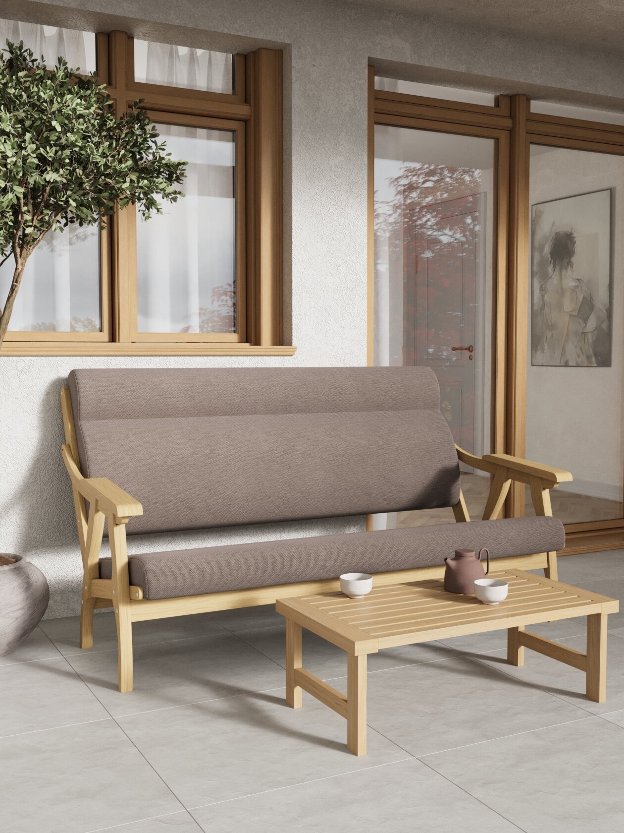 Диван прямой Вега нераскладной, на ножках, с подлокотниками, 161х90х95 см, Коричневый, рогожка Бук