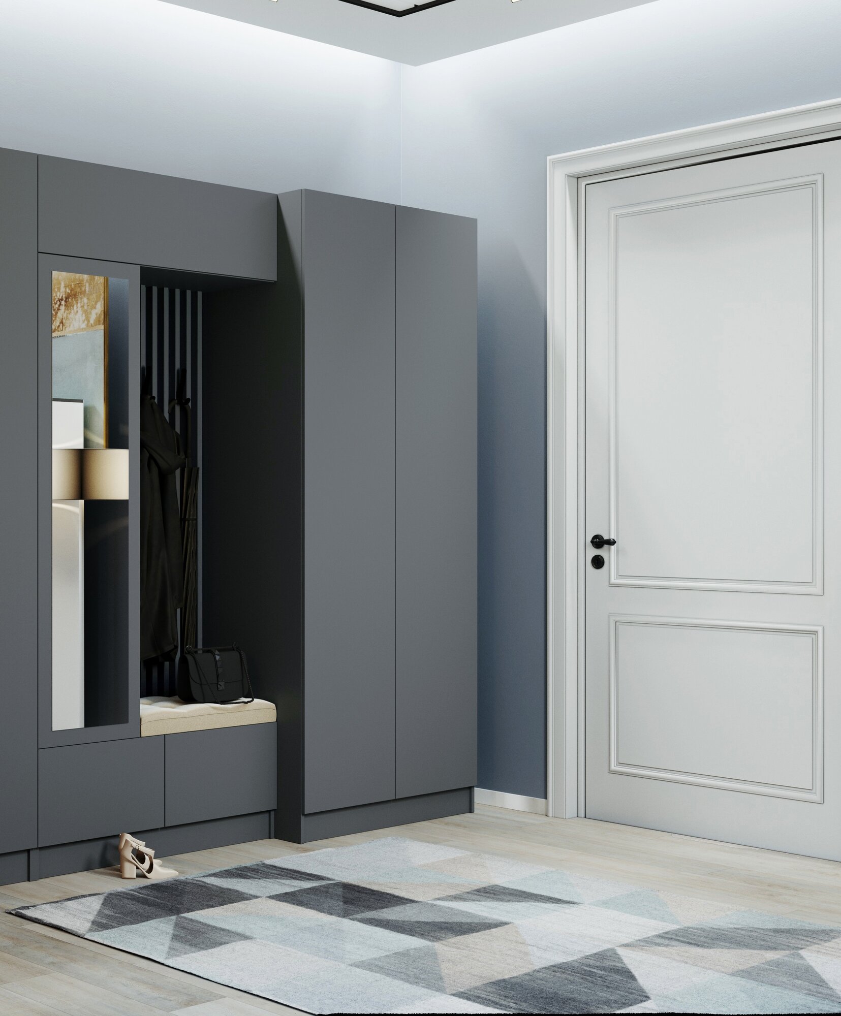 Прихожая Руэлла с универсальным шкафом; 190*53(40)*220 см; графит; Микон
