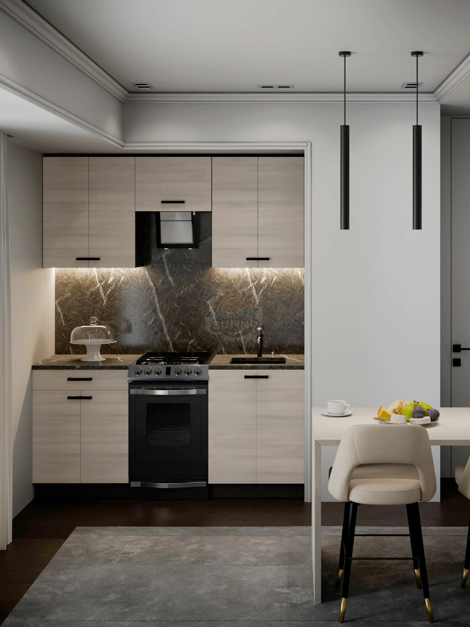 Кухня модульная прямая со столешницей Мария, 170 см, Венге/Лоредо ЛДСП, 180 х 170 х 60 см, столешница 60 см.