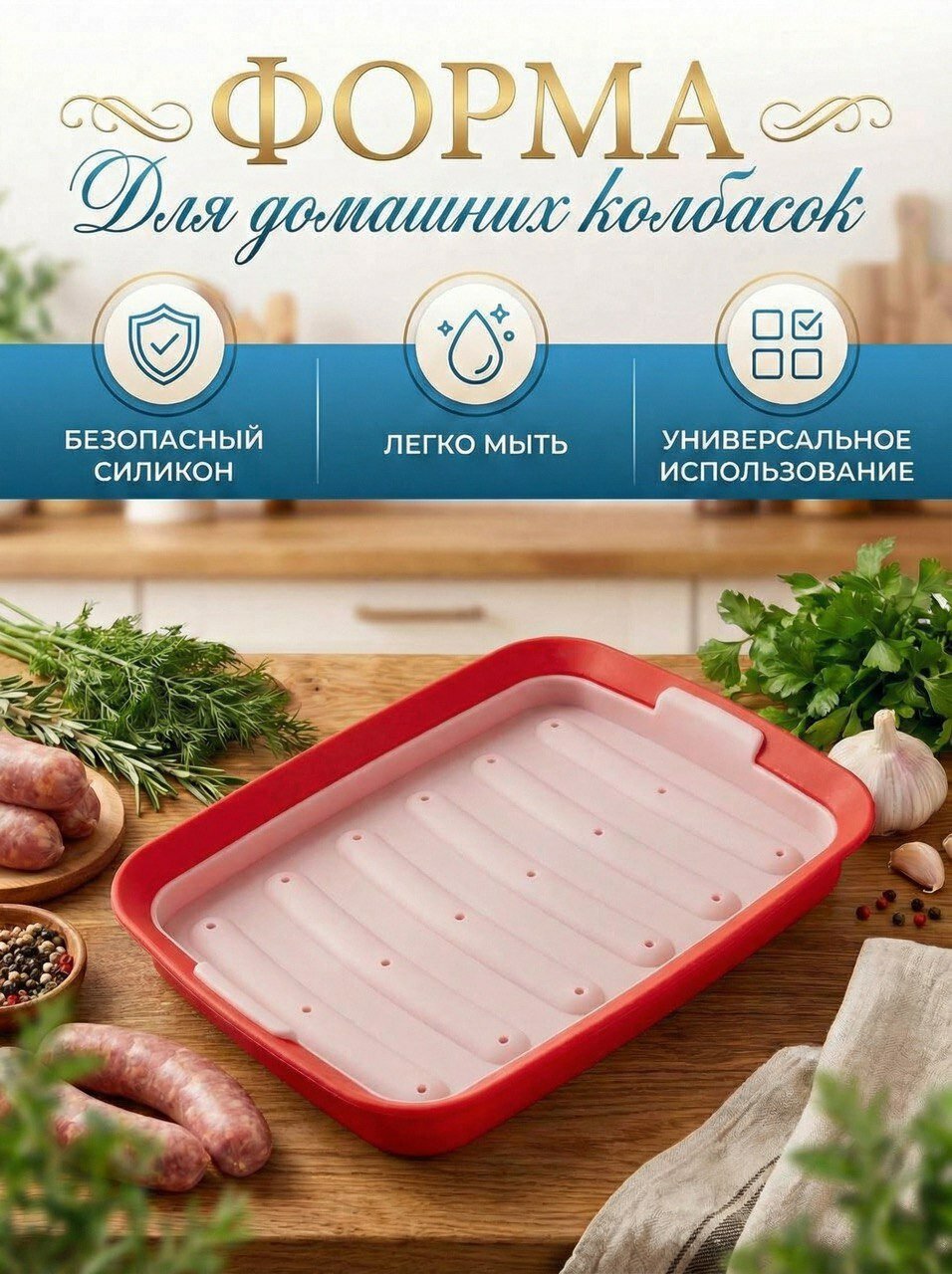 Форма силиконовая для запекания сосисок, колбасок