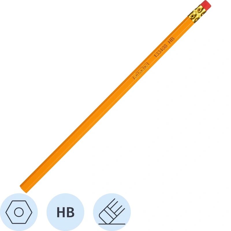 Карандаш чернографитный Attache HB шестигр, дерево, с ластиком