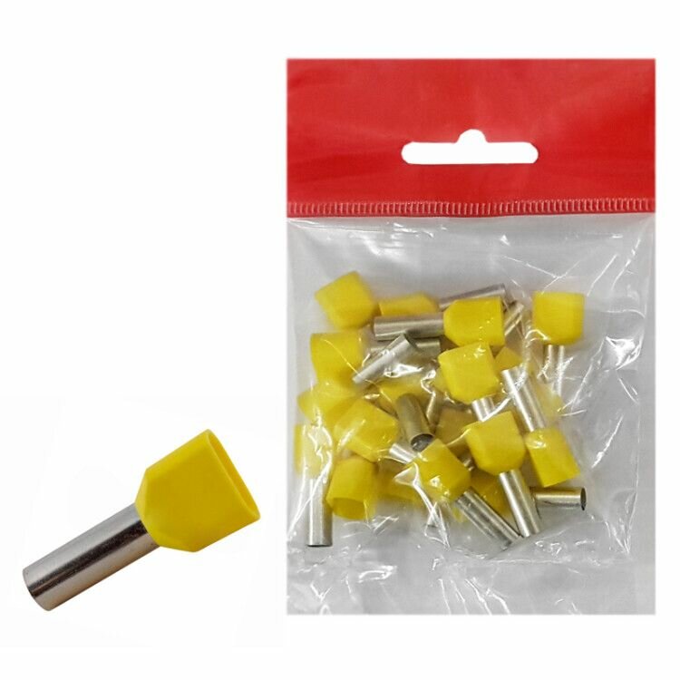 Наконечник штыревой втулочный изолир. двойной 2х 6,0мм. кв. х 14мм желтый ДКС упаковка 20 шт