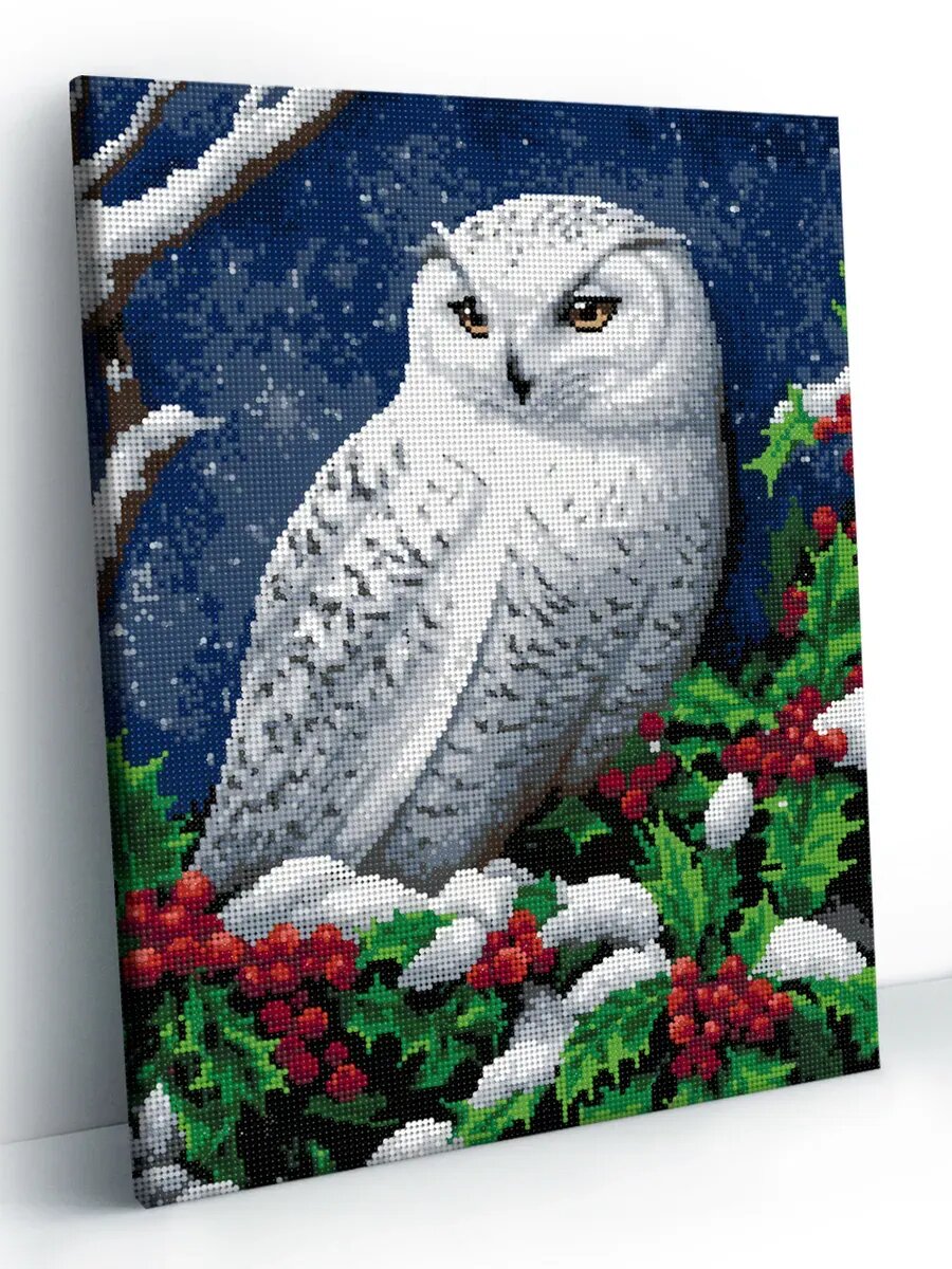 Белая сова Алмазная мозаика 40х50 см