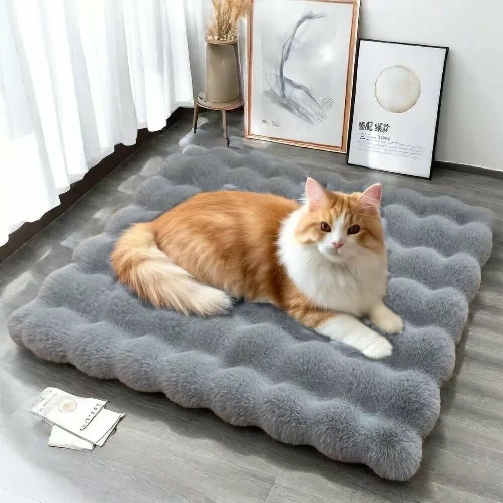 Лежанка для кошек и собак, утепленная, зимняя, серая, с мягкой подушкой 40x50 см, теплый плюшевый материал, домик-кровать