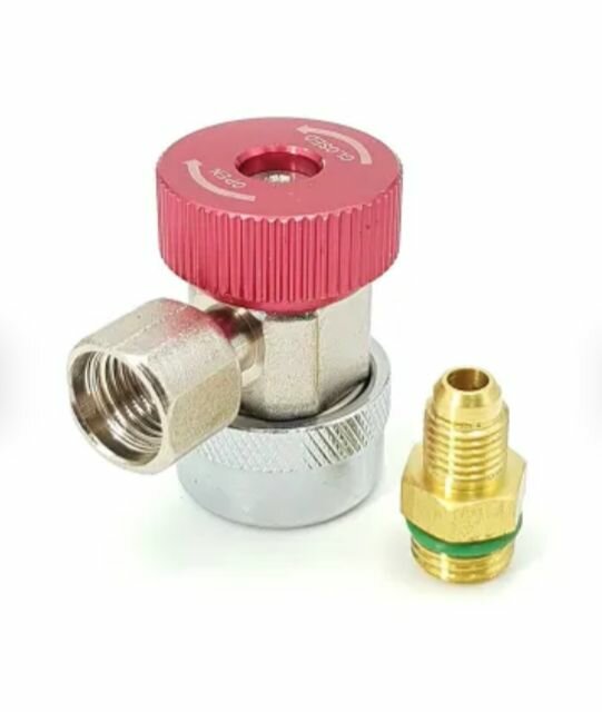 Быстросъемная муфта для автокондиционера для R134а с краном, 3/8 SAE 90 female + переходник 1/4 SAE male, высокое давление, Favorcool (QC-H)