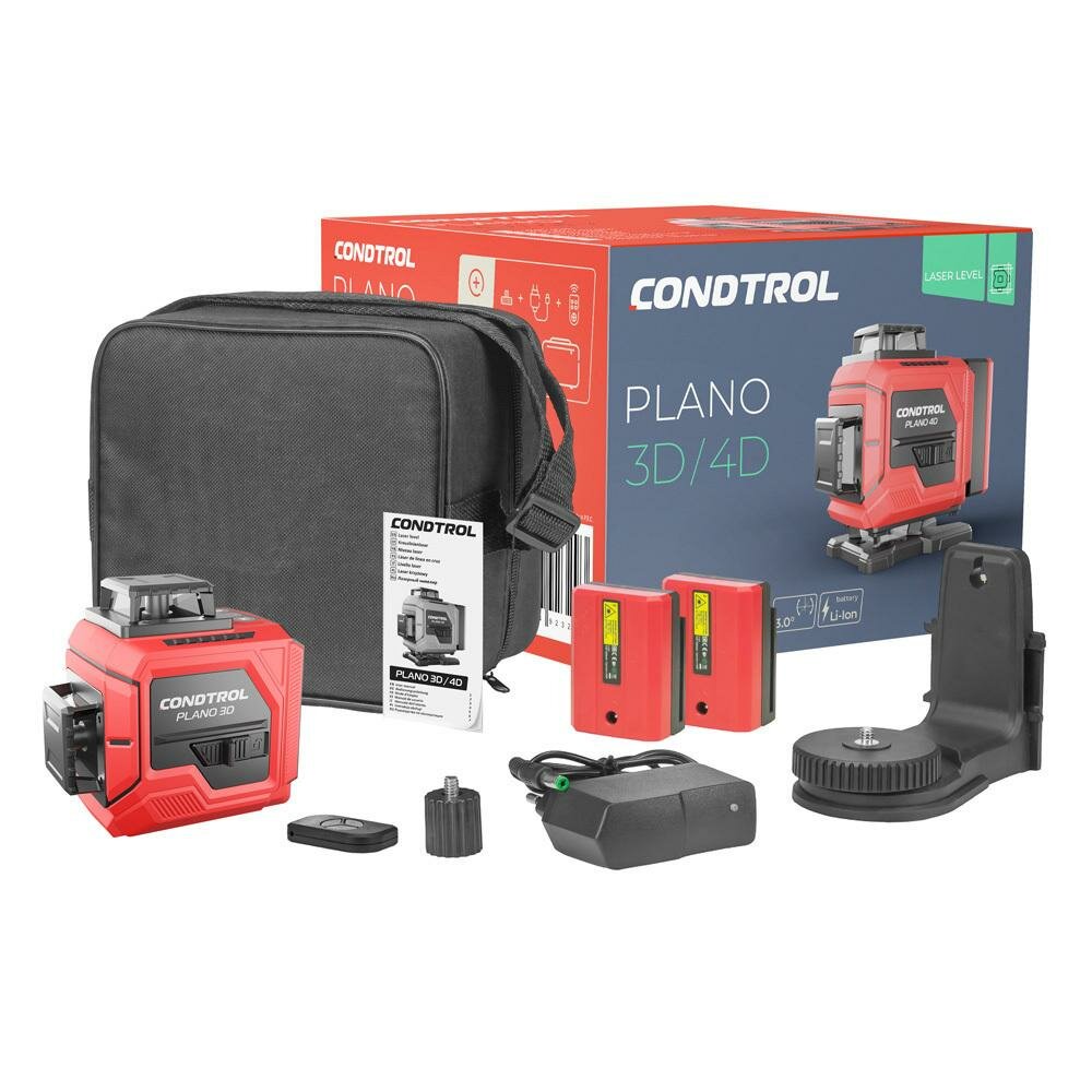 Уровень лазерный Condtrol Plano 3D зеленый луч штатив в комплекте, 60 м