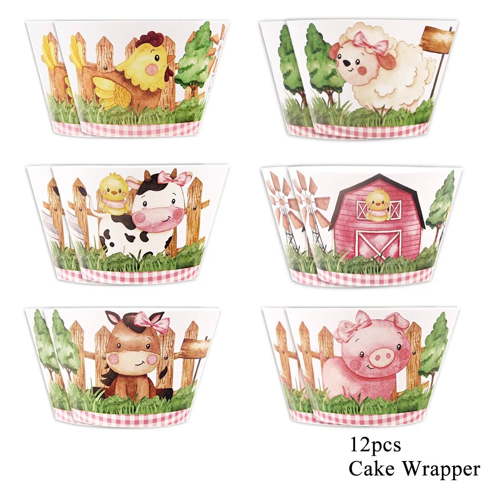 Картонные обертки для кексов Partism с животными, набор из 12 штук 12pcs pink mix